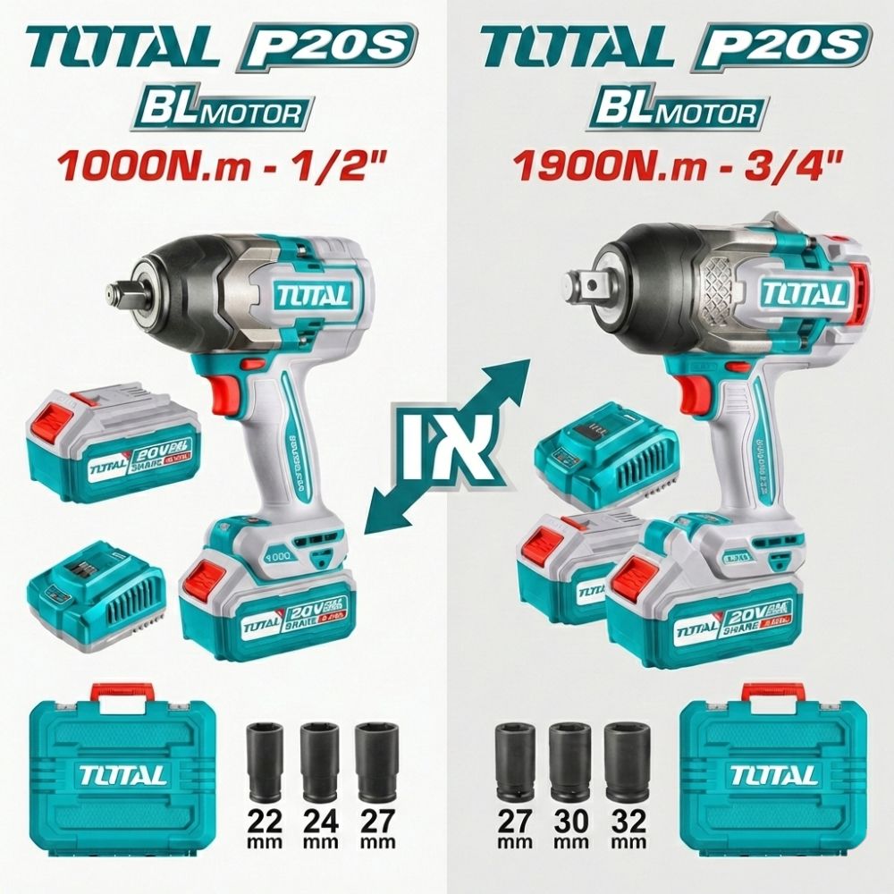 סט מפתח רטיטה נטען TOTAL 20V - Agrooz